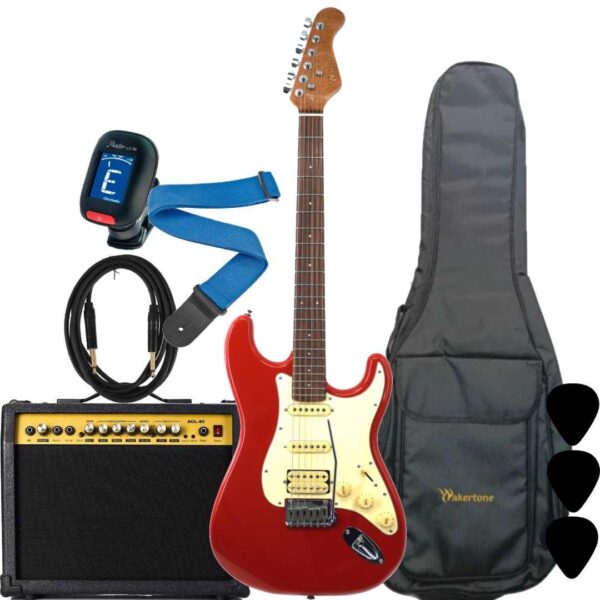 Wakertone VK77-RD 40W Električni gitarski paket sa Vaker AG40 pojačalom i kompletnom opremom – Red