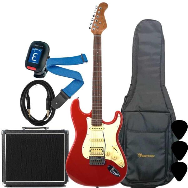 Wakertone VK77-RD 60W Električni gitarski paket sa Vaker VG60 pojačalom i kompletnom opremom – Red