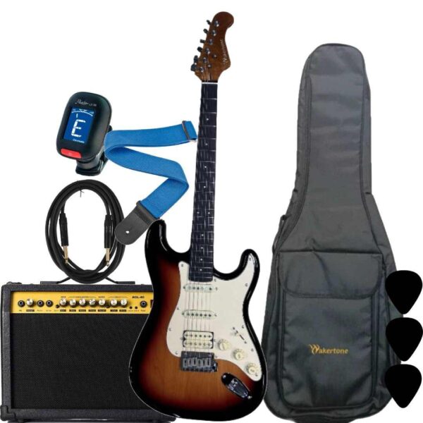 Wakertone VK77R-SB 40W Električni gitarski paket sa Vaker AG40 pojačalom i kompletnom opremom – Sunburst / Rosewood