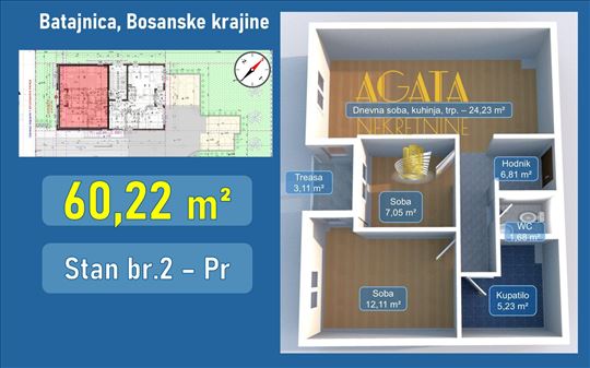 Batajnica, stan 60 m2, cena sa PDV-om