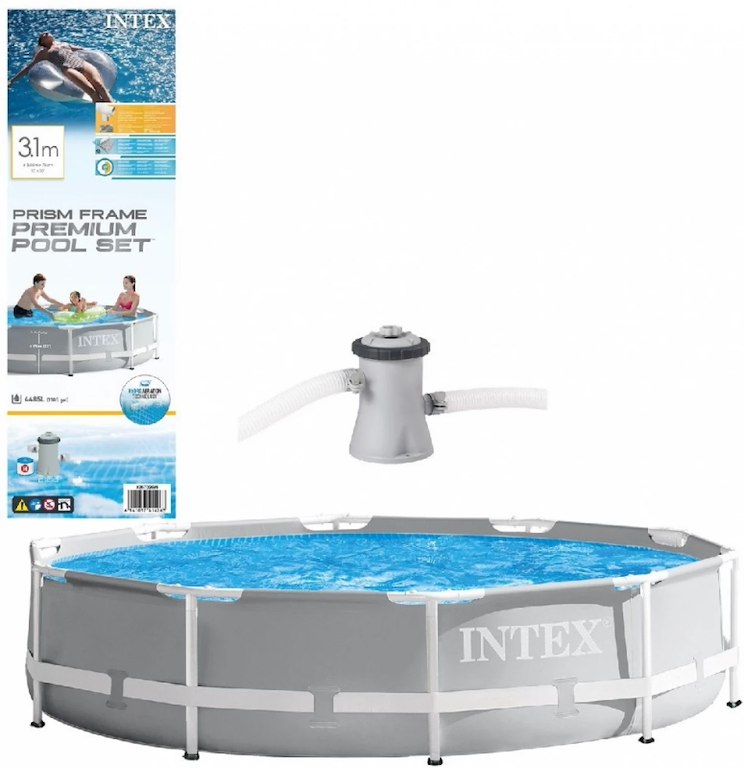 INTEX BAZEN PRIZMA SA METALNOM KONSTRUKCIJOM 305X76CM SA 12V PUMPOM 26702GN