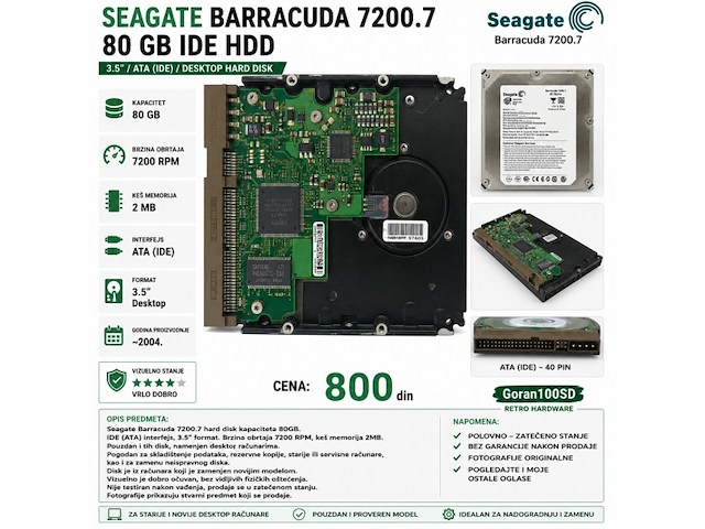 Seagate Barracuda 7200.7 80 GB IDE hard disk – 3.5`