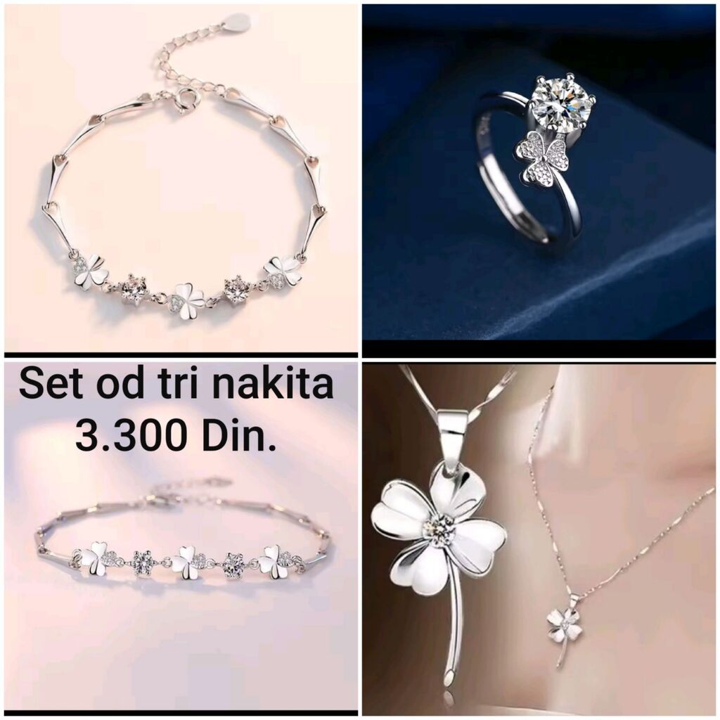 Posrebreni set nakita od hirurskog čelika sa motivom deteline sa