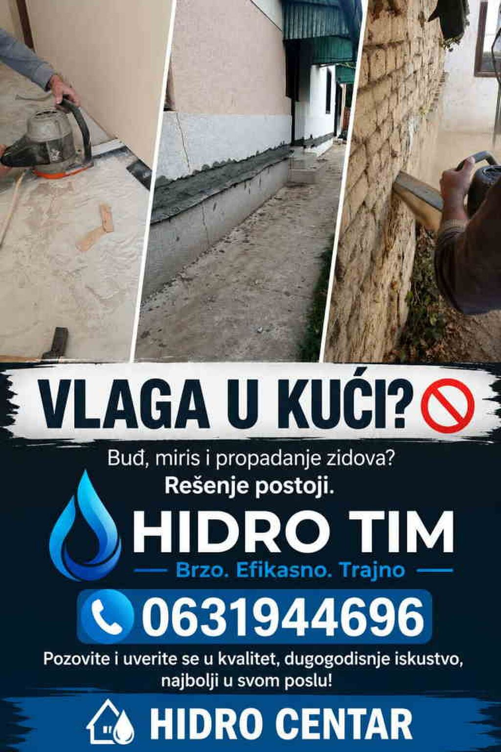 Hidroizolacija vlažnih kuća. Mašinsko presecanje zidova, trajna