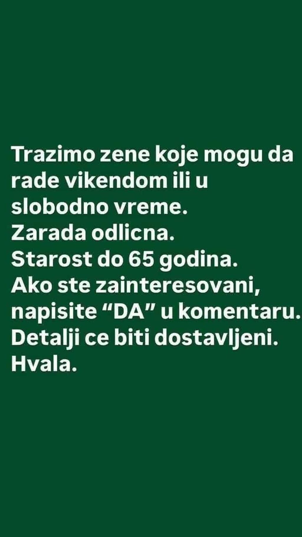 Posao – prilika za žene - Tražimo žene koje mogu da rade vikendom ili