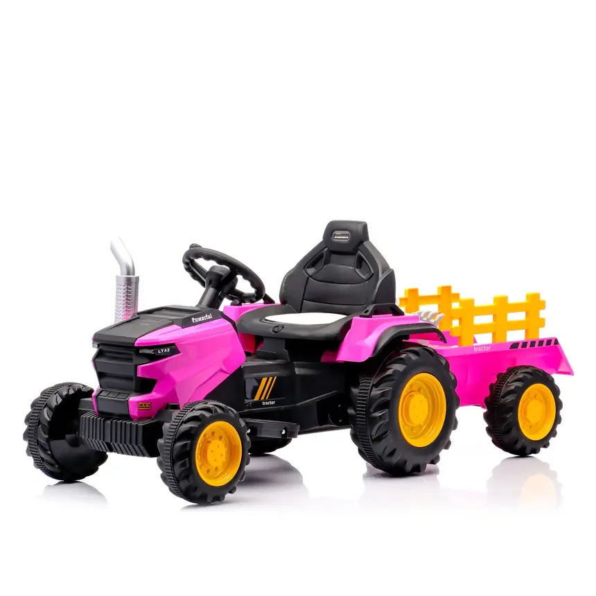 Dečiji traktor sa prikolicom i daljinskim roze