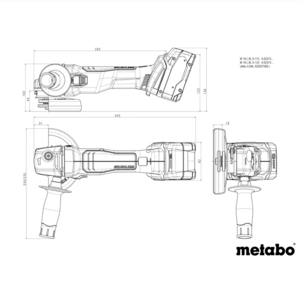 Metabo – Aku ugaona brusilica W 18 L BL 9-125 – 602374510