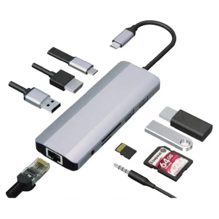 Gembird A-CM-COMBO9-06 USB-C 9-in-1 multi-port RJ45+USB3.0+SD+USB-C+HDMI+USB2.0