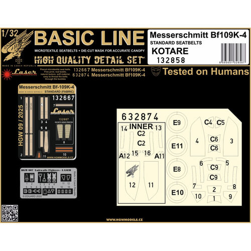 NEW! HGW Models 132858 Messerschmitt Bf-109 K-4 - Standard Fabric Seatbelts Basic Line (for Kotare Kits)