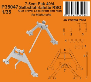 NEW! CMK P35047 7.5cm Pak 40/4 Selbstfahrlafette RSO Gun - Travel Lock Front and Rear (for MiniArt Kits / 3D-Printed)