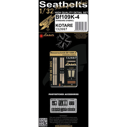 HGW Models 132667 Messerschmitt Bf-109 K-4 - Seatbelts (for Kotare Kits)