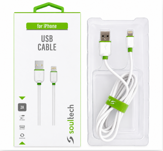 Usb Kabal SOULTECH 2A iPhone Lightning beli 2 metra (DK038B)