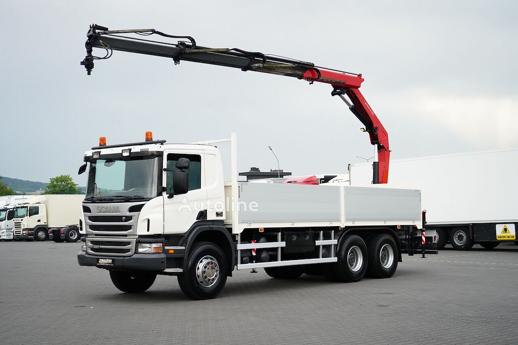 Scania P 360 / 6 X 4 / SKRZYNIOWY + HDS / HMF 1730 K3 / RETARDER / ROTA kamion s ravnom platformom