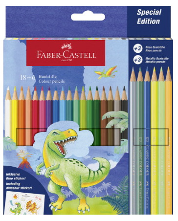DRVENE BOJICE CLASSIC DINOSAURUS FABER CASTELL 1/18 + 6 METALIK