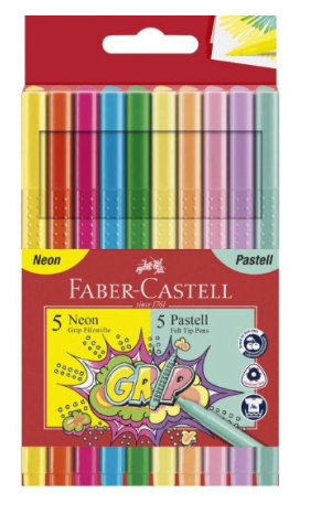 FLOMASTERI ŠKOLSKI GRIP FABER CASTELL NEON I PASTEL BOJE 1/10
