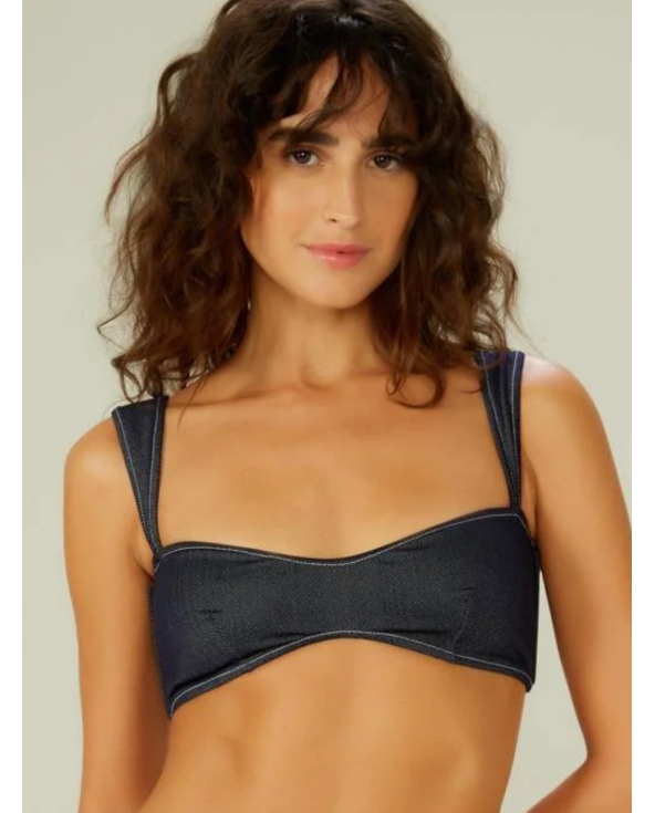 Top Passeio Jeans Azul Marinho