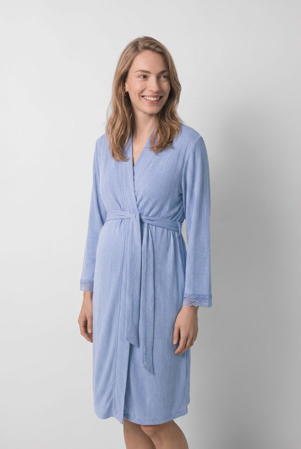 Blauer midi-morgenmantel mit gürtel
