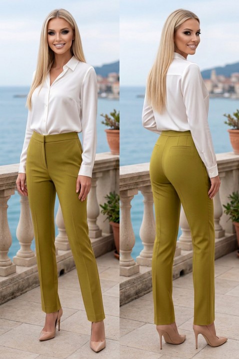 eлегantne ženske pantalone visokog struka i pravog kroja VERALINA OLIVE