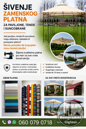 Izrada po meri - PLATNO za paviljone, tende i SUNCOBRANE
