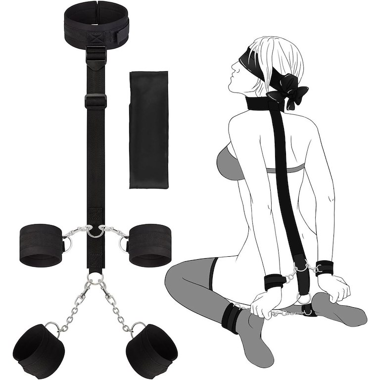 BDSM bondaž komplet – ogrlica, lisice, povez