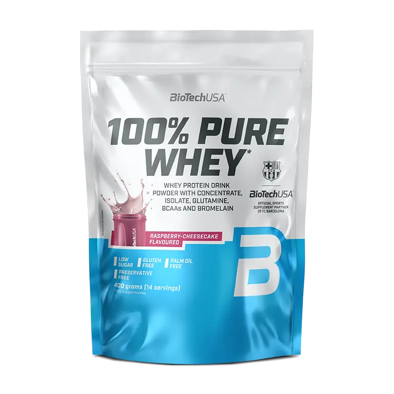 BioTechUSA 100% Pure Whey 400g malina-čiz kejk