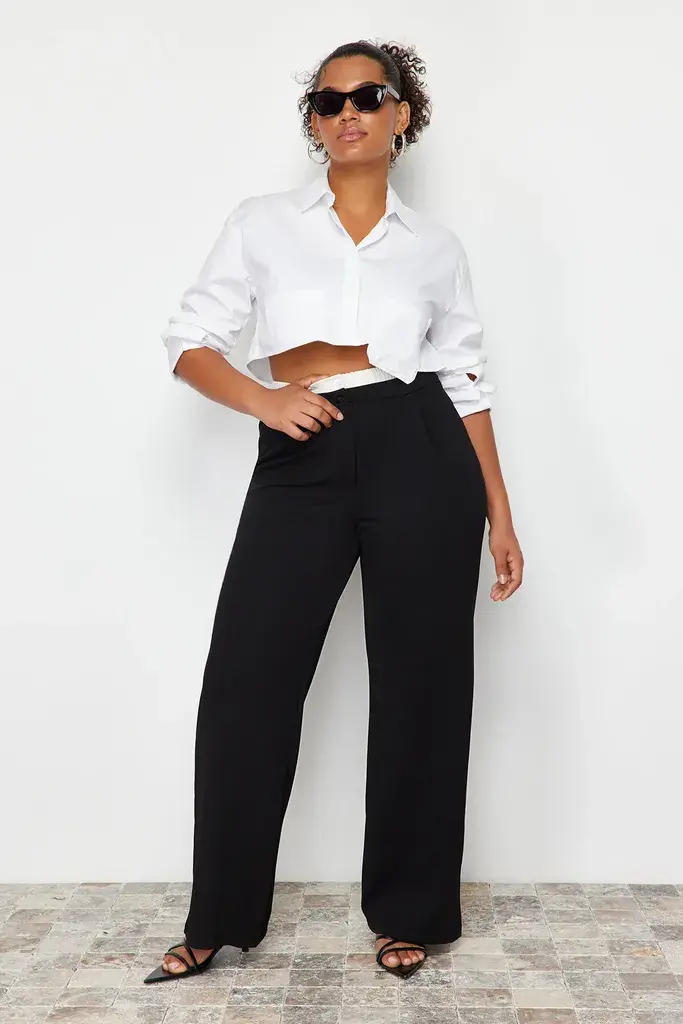 Trendyol Curve Ženske pantalone Tbbss24Ar00000, Crne