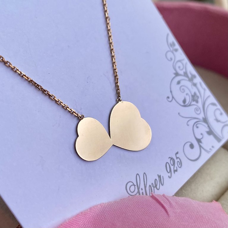 Rose Gold Srebrna Ogrlica „Double Heart“ L220
