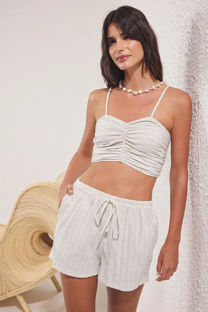 Trendyol Milla Ženski komplet bluza i šorts Tbess25Au00103, Krem
