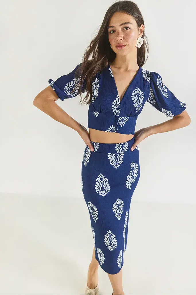 Bianco Lucci Ženski koplet bluza i suknja 8037 60284045, Tamnoplavi