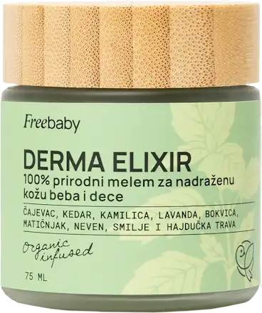 Free BABY
DERMA ELIXIR - 100% prirodni melem za nadraženu kožu beba i dece, 75 ml