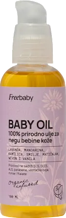 Free BABY
BABY OIL 100% prirodno ulje za svakodnevnu negu bebine i dečije kože, 100 ml