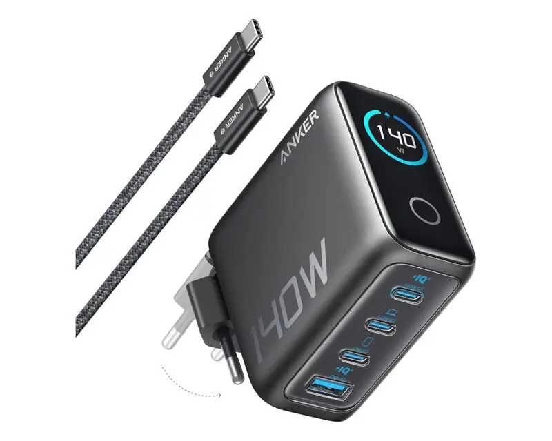 Anker Zidni brzi punjač, 140 W, GaN , 4-porta, Tamnosivi