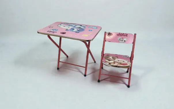 Dečiji set - metalni sto i stolica sa dečijim dezenom (mačke)