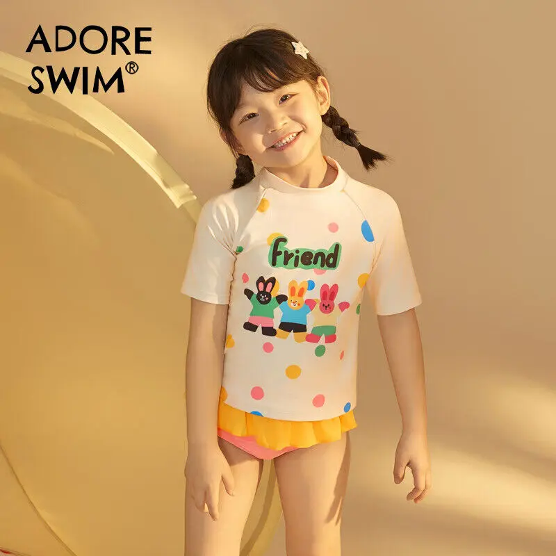 Adoreswim Jednodelni kupaći kostim za devojčice, Žuto-beli