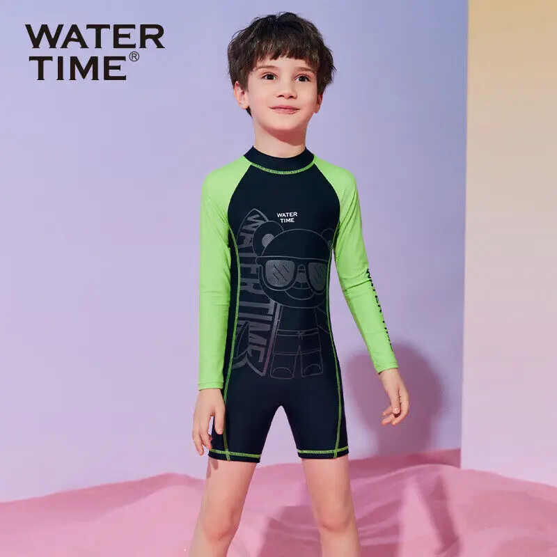 Watertime Jednodelni kupaći kostim za dečake, Crno-zeleni