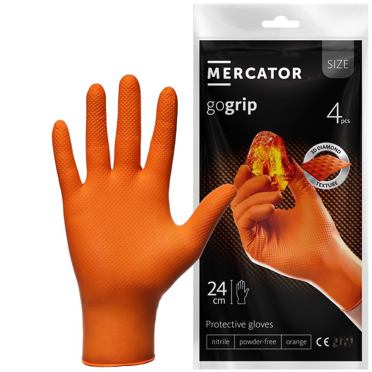 Jednokratne nitrilne rukavice Mercator GoGrip 4/1 narandžaste