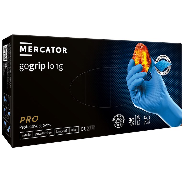Jednokratne nitrilne rukavice MERCATOR GOGRIP LONG plave