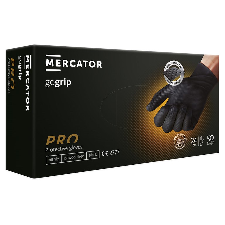 Jednokratne nitrilne rukavice Mercator GoGrip Pro crne