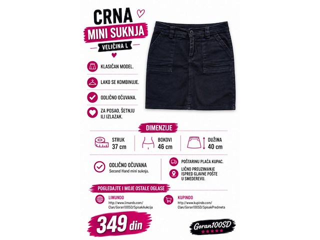 Klasična crna mini suknja koja nikad ne izlazi iz mode.