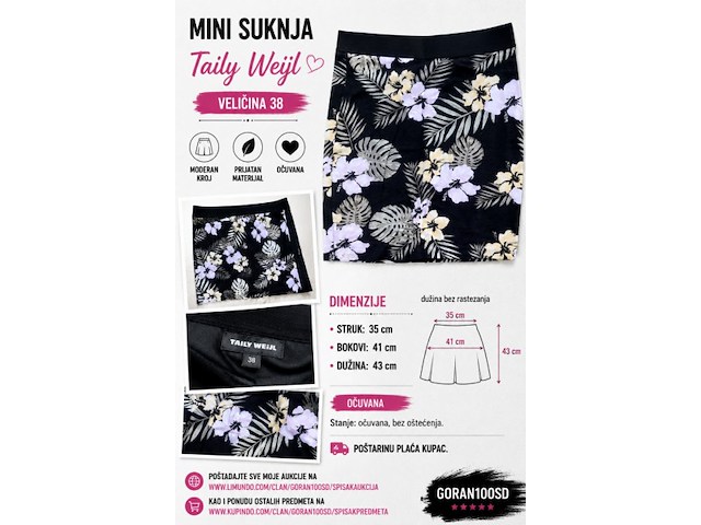 Tally Weijl mini suknja – cvetni dezen, veličina 38
