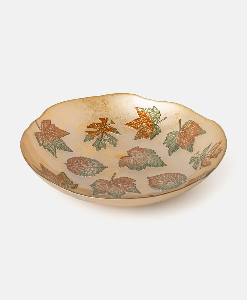 636680 Staklena misa za serviranje sa motivom lišća CREAM AUTUMN 30 cm