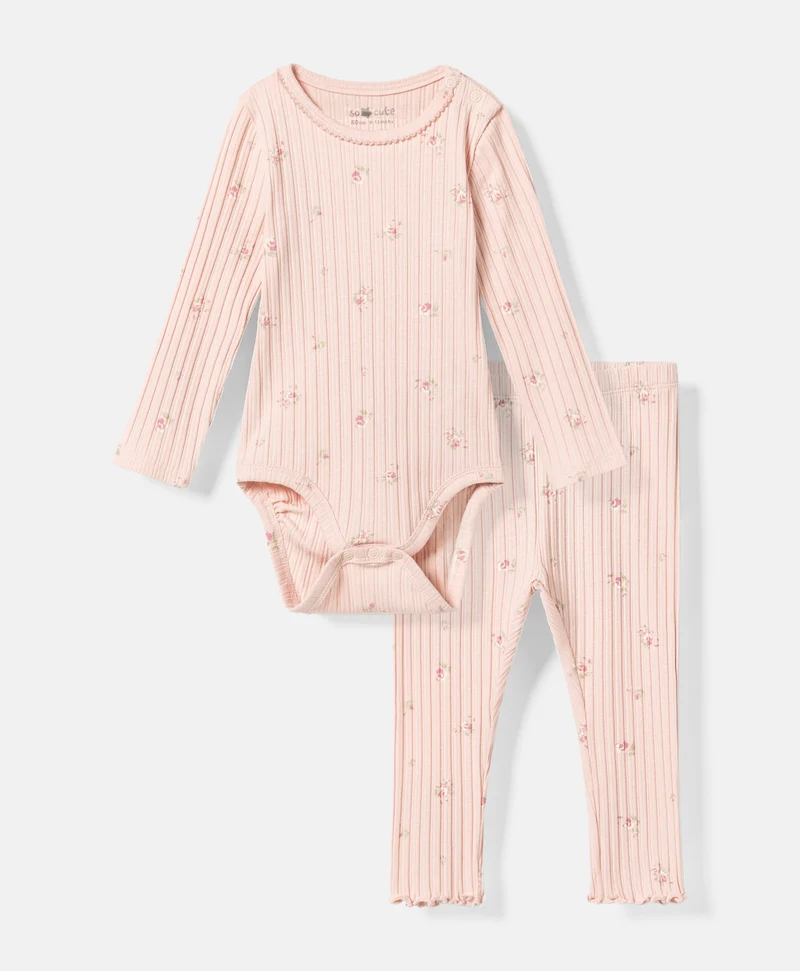 Set za bebe: body i helanke u sitan cvet