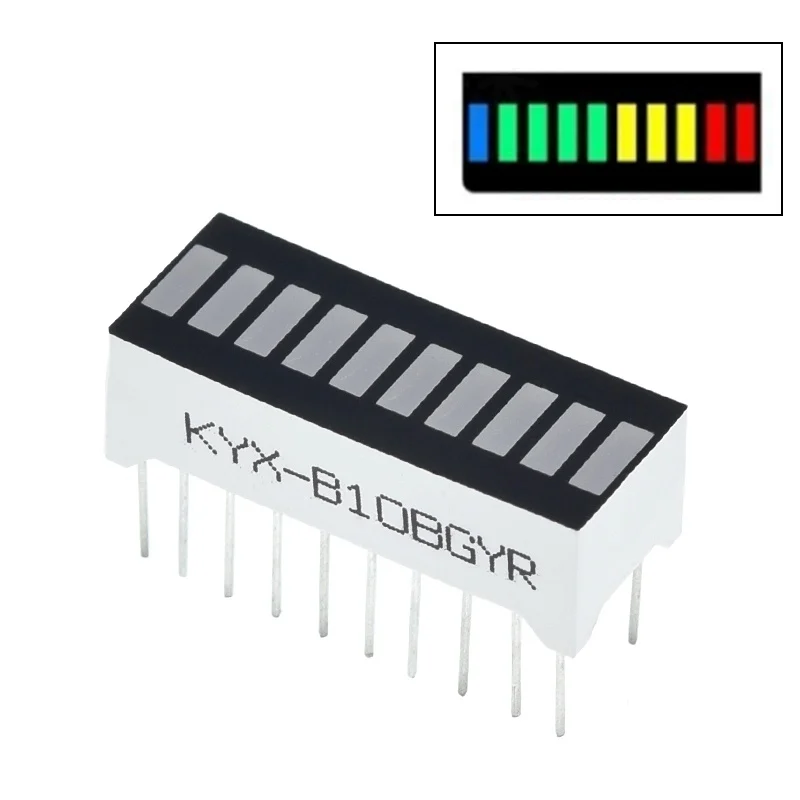 LED bargraf displej 10 segmenata višebojni - Linijski indikator nivoa (KYX-B10BGYR)