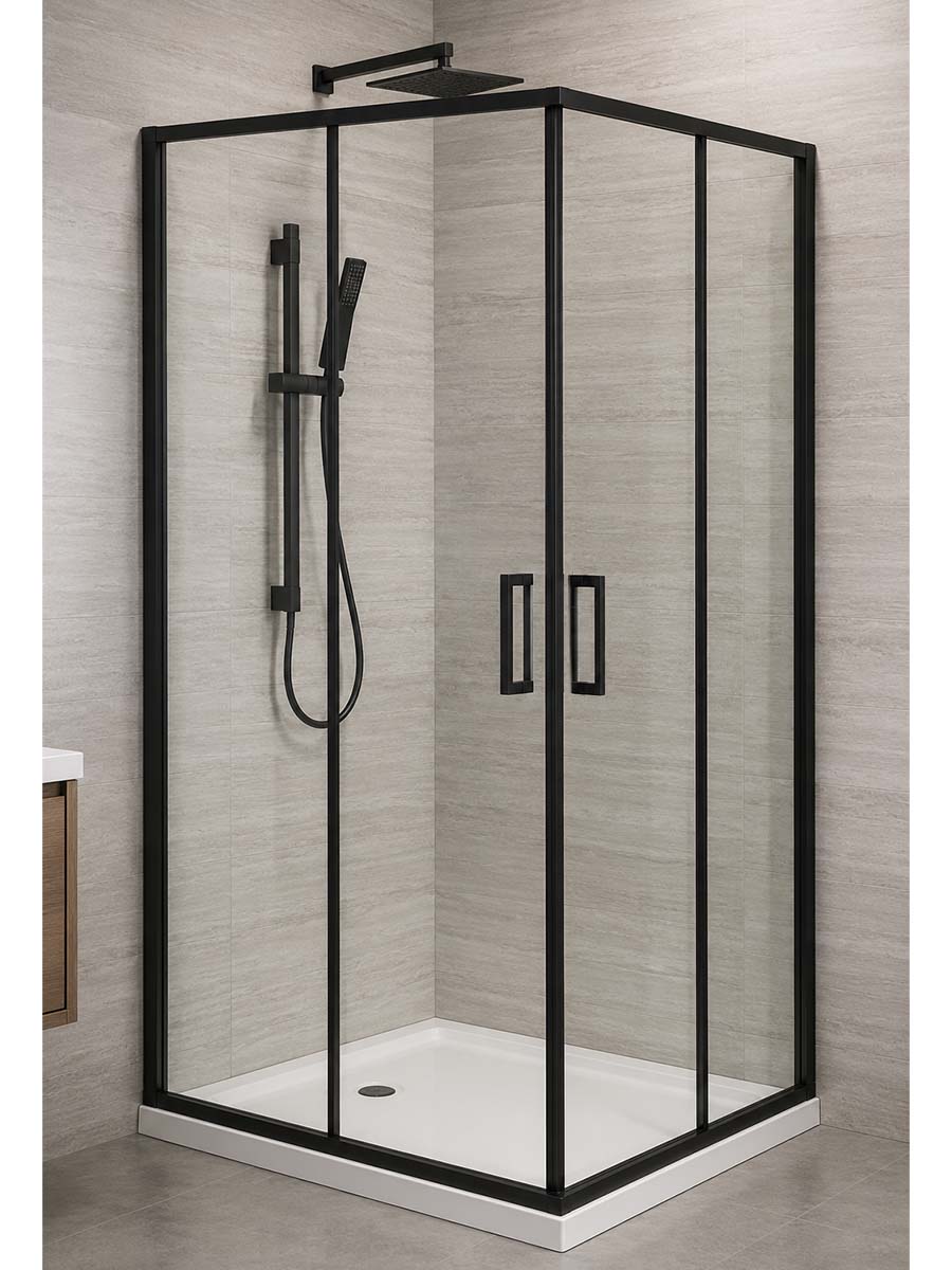 Tuš kabina Hidrosan Black crni ram 90x90x190cm providno staklo 5mm
