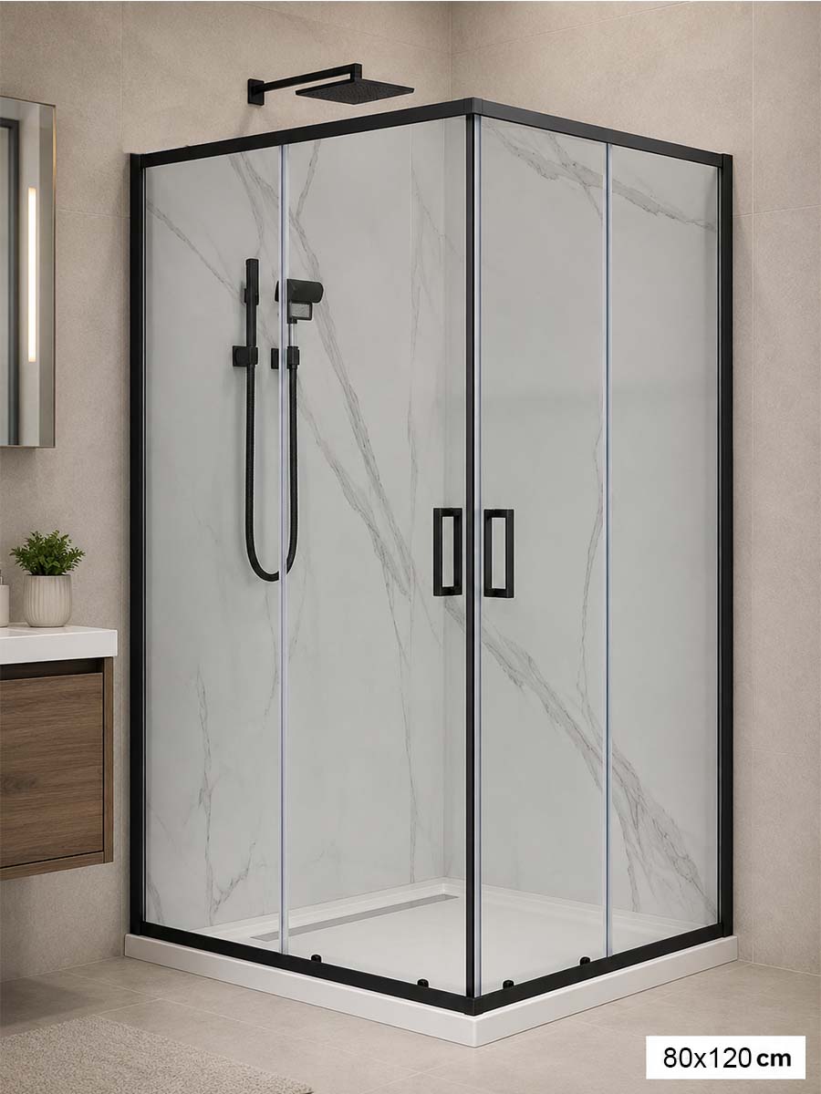 Tuš kabina Hidrosan Black crni ram 80x120x190cm providno staklo 5mm