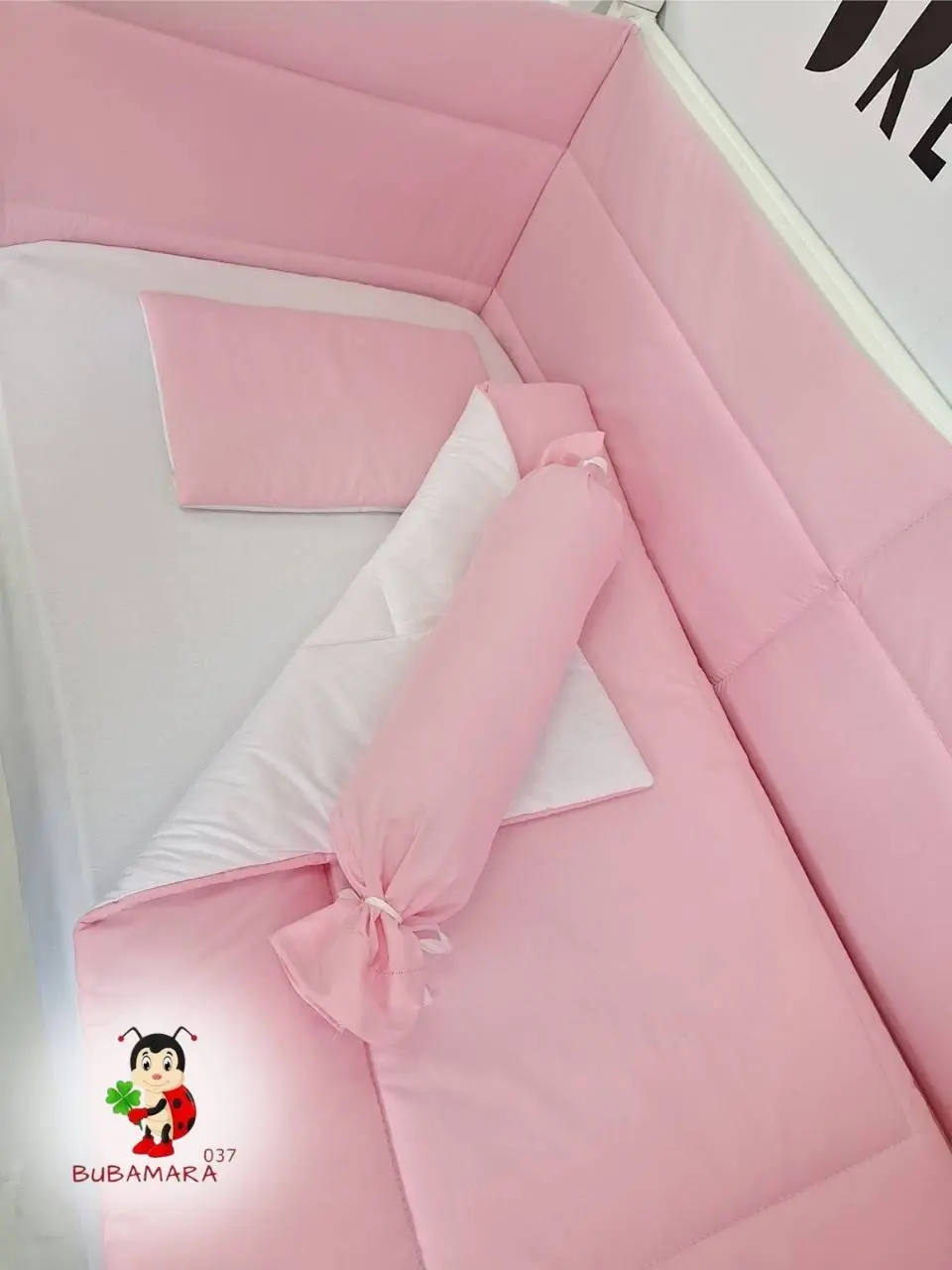Bubamara037 Set za krevetac sa ravnom ogradicom , Dva lica, Roze