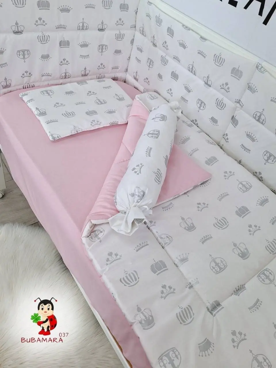 Bubamara037 Set za krevetac sa ravnom ogradom Glitter, Bez lastiša