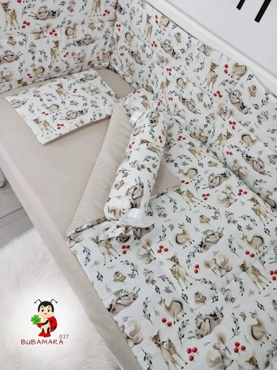 Bubamara037 Set za krevetac sa ravnom ogradicom, 120x60cm, Šareni