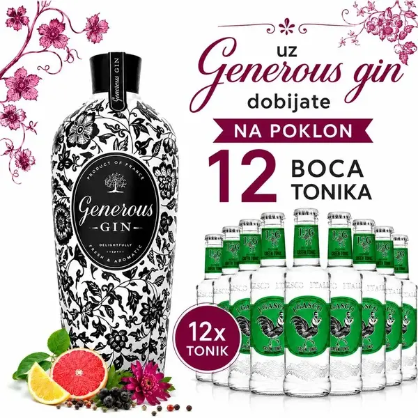 Akcija za GIN tonik: Generous original gin + 12 boca J.gasco green tonic