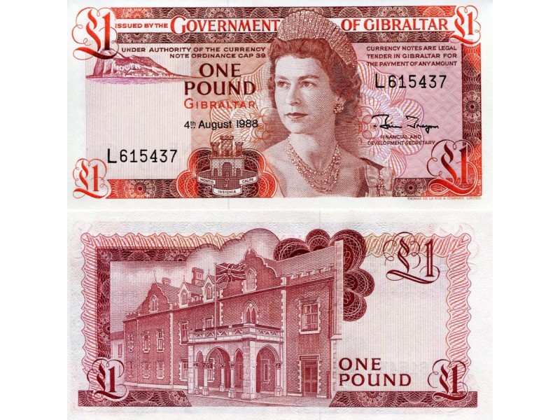 GIBRALTAR 1 Pound 1988 UNC, P-20 Kraljica Elizabeta II